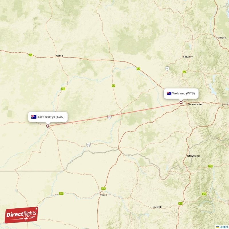 Direct flights from Wellcamp to Saint George, WTB to SGO non-stop ...