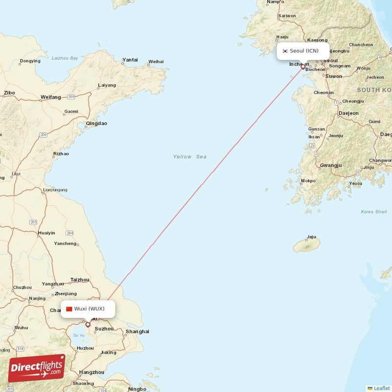 Direct flights from Wuxi to Seoul, WUX to ICN non-stop - Directflights.com