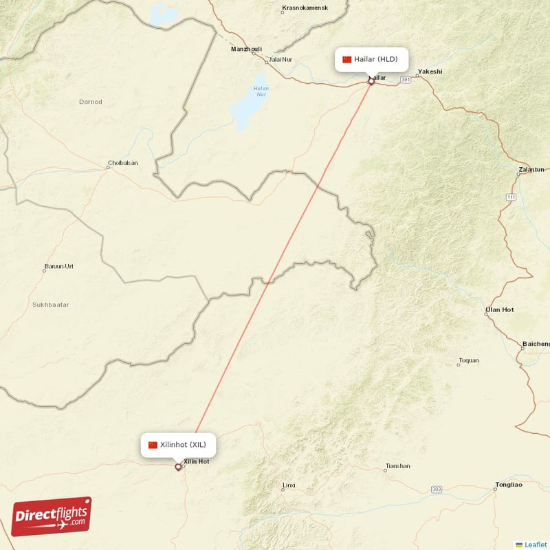 Direct flights from Xilinhot to Hailar, XIL to HLD non-stop ...