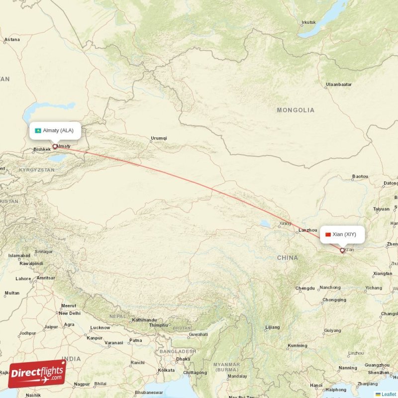 Direct flights from Xian to Almaty, XIY to ALA non-stop - Directflights.com