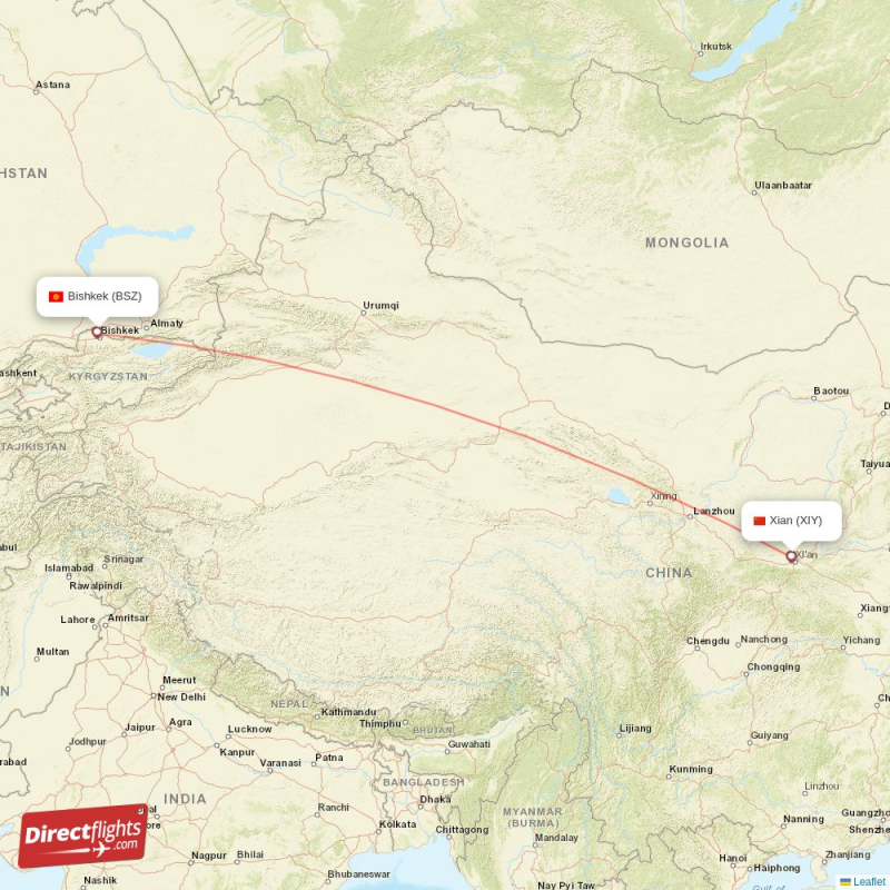 Direct flights from Xian to Bishkek (XIY-BSZ) - Directflights.com