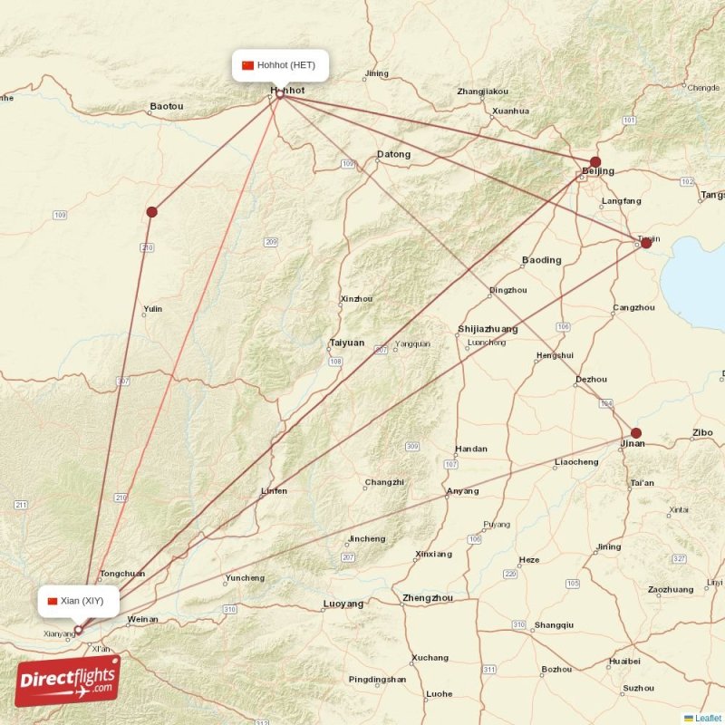 Direct flights from Xian to Hohhot, XIY to HET non-stop - Directflights.com