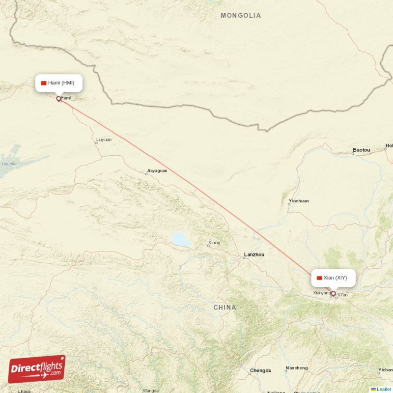 Direct flights from Xian to Hami (XIY-HMI) - Directflights.com