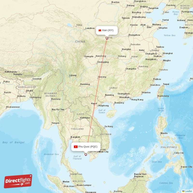 Direct flights from Xian to Phu Quoc (XIY-PQC) - Directflights.com