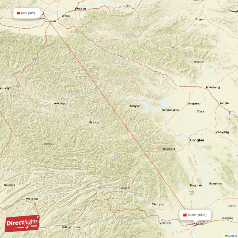 Direct flights from Xian to Shashi (XIY-SHS) - Directflights.com