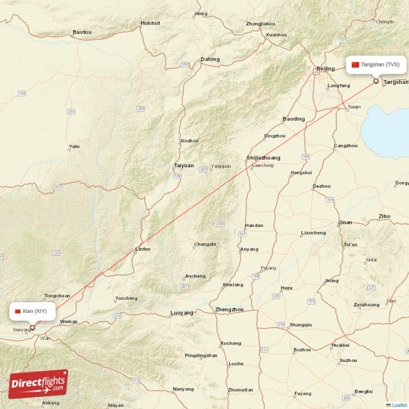 Direct flights from Tangshan to Xian, TVS to XIY non-stop ...