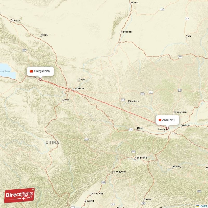 Direct flights from Xian to Xining, XIY to XNN non-stop - Directflights.com