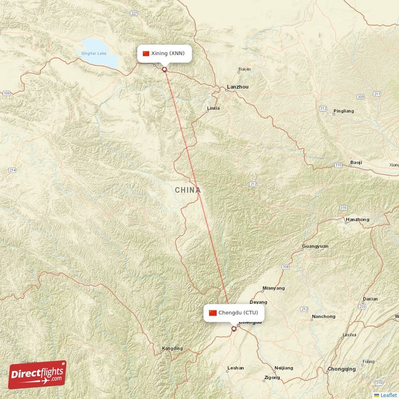 Direct flights from Xining to Chengdu, XNN to CTU non-stop ...