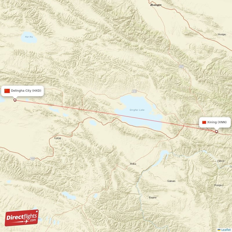 Direct flights from Delingha City to Xining, HXD to XNN non-stop ...