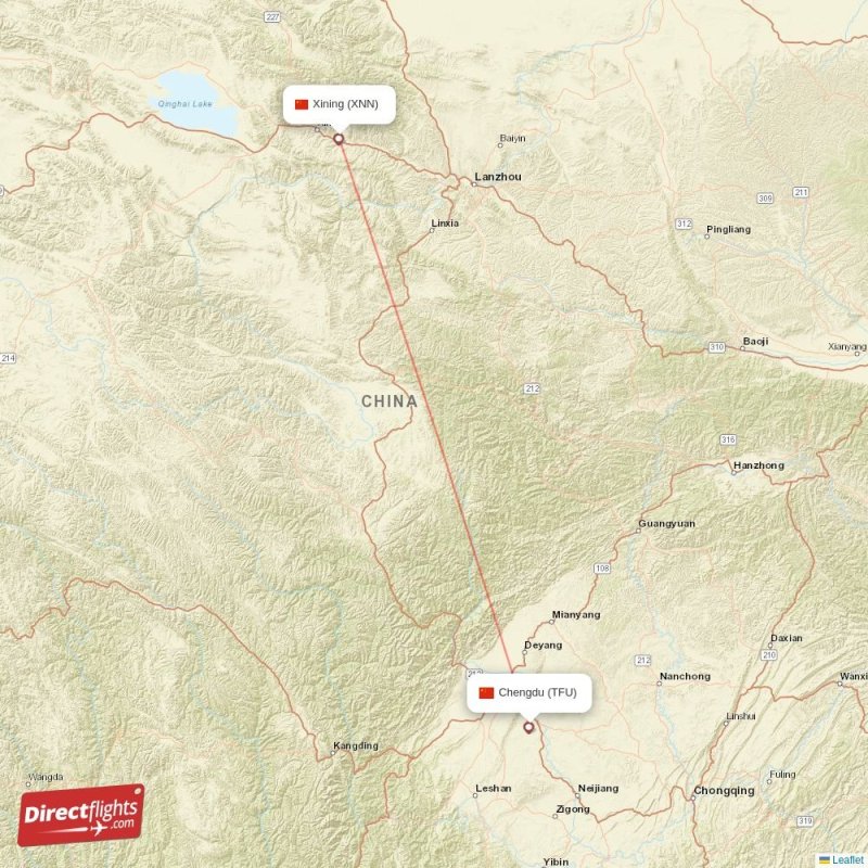 Direct flights from Xining to Chengdu, XNN to TFU non-stop ...