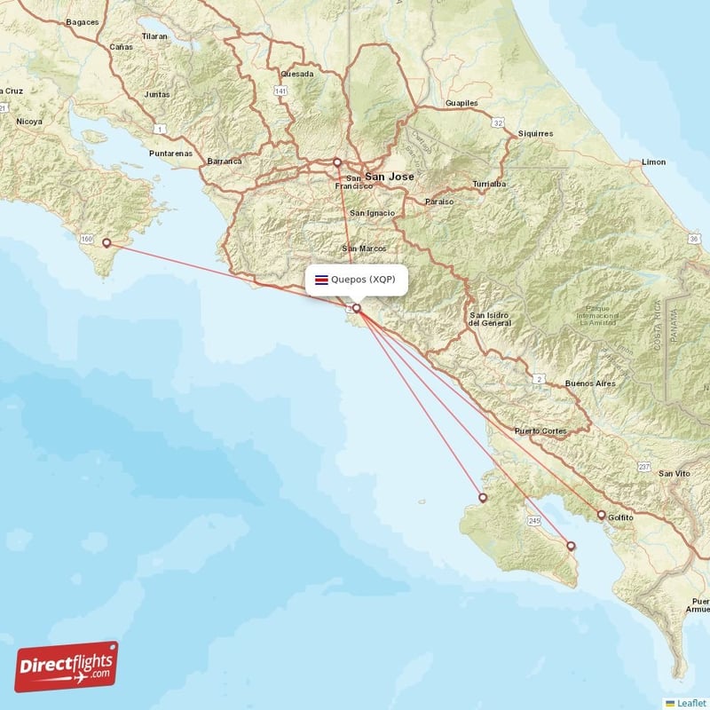 Direct flights from Quepos - 4 destinations - XQP, Costa Rica ...