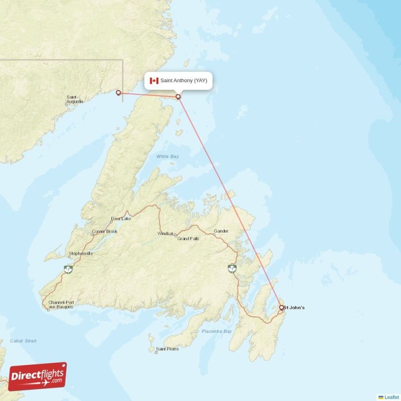 Direct flights from Saint Anthony - 2 destinations - YAY, Canada ...