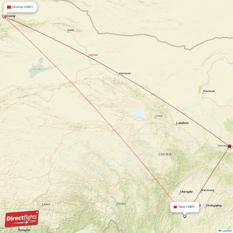 Direct flights from Yibin to Urumqi, YBP to URC non-stop ...