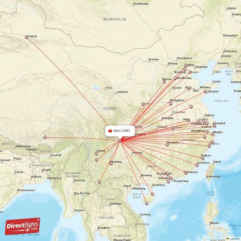 Direct flights to Yibin - YBP, China - Directflights.com