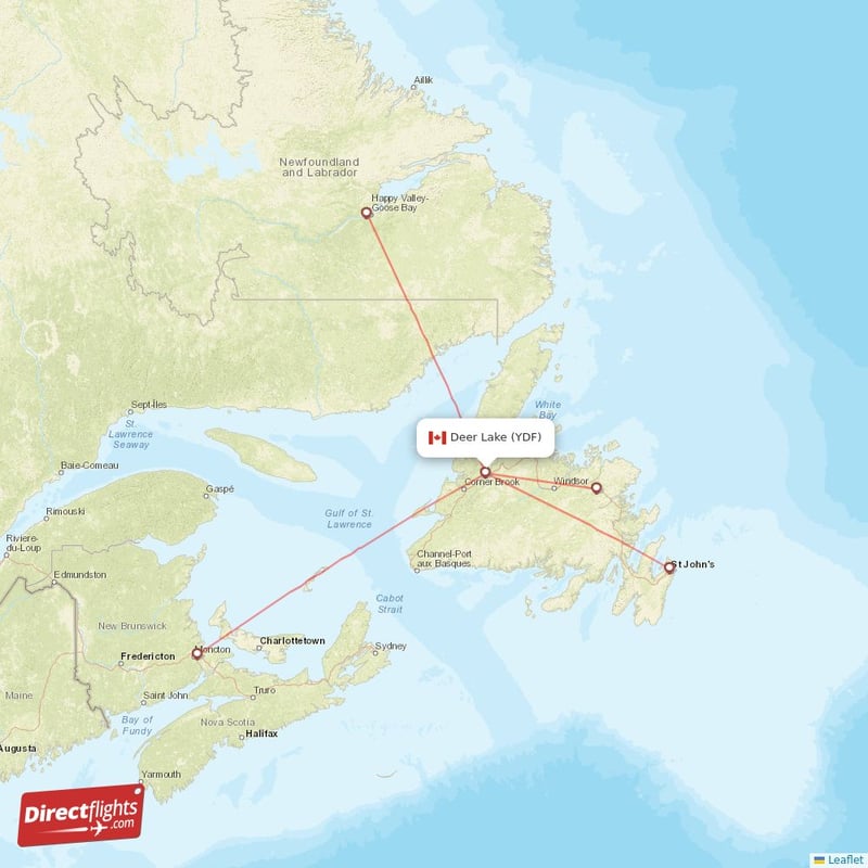 Direct flights from Deer Lake - 9 destinations - YDF, Canada - Directflights.com