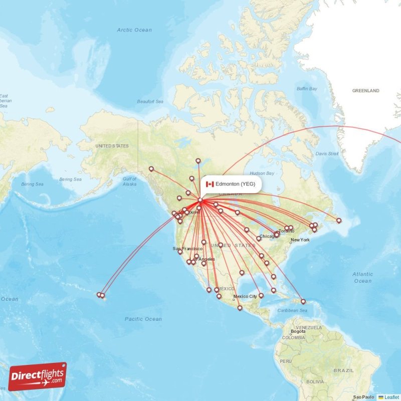 Direct flights from Edmonton - 50 destinations - YEG, Canada ...