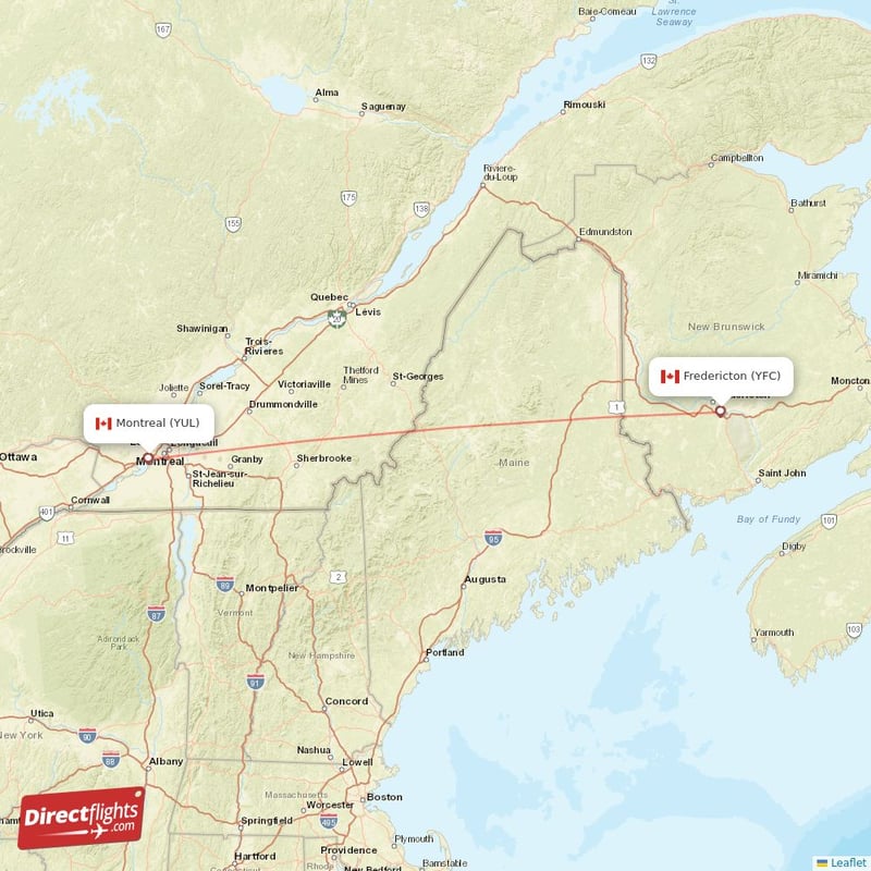 Direct flights from Fredericton to Montreal, YFC to YUL non-stop ...