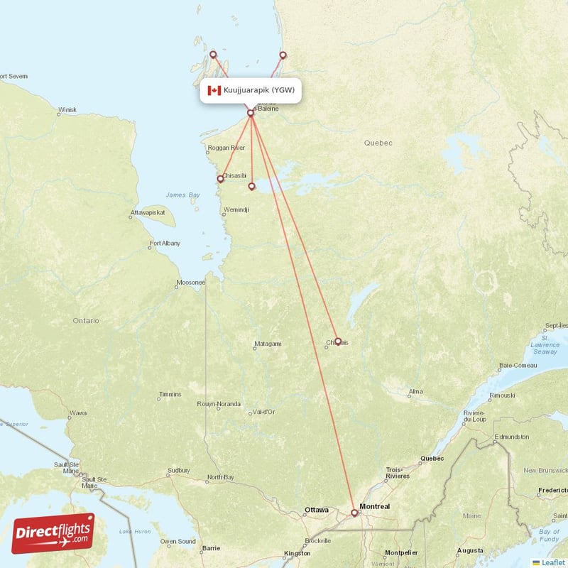 Direct flights from Kuujjuarapik - 6 destinations - YGW, Canada ...