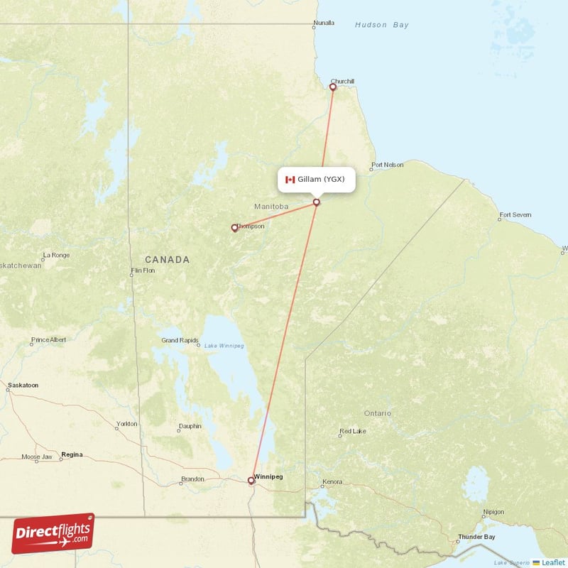 Direct flights to Gillam - YGX, Canada - Directflights.com