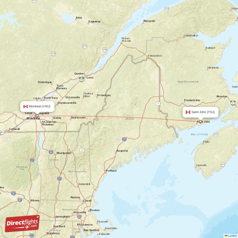 Direct flights from Montreal to Saint John (YHU-YSJ) - Directflights.com