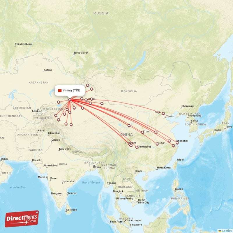 Direct flights from Yining - 30 destinations - YIN, China ...