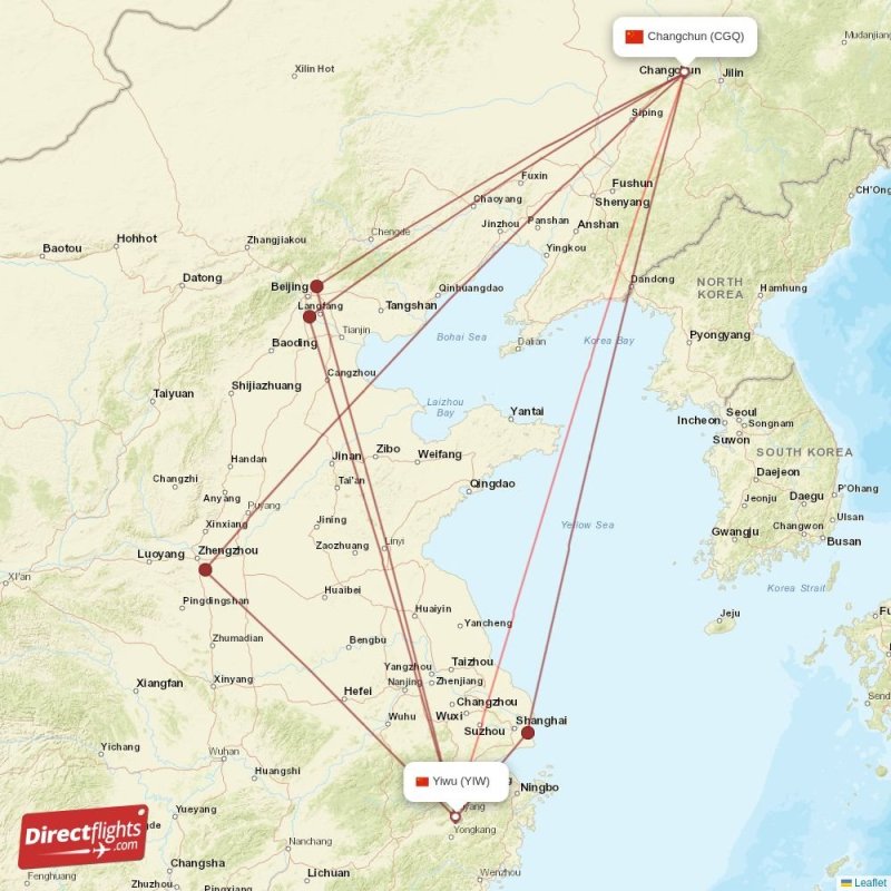 Direct flights from Yiwu to Changchun, YIW to CGQ non-stop ...