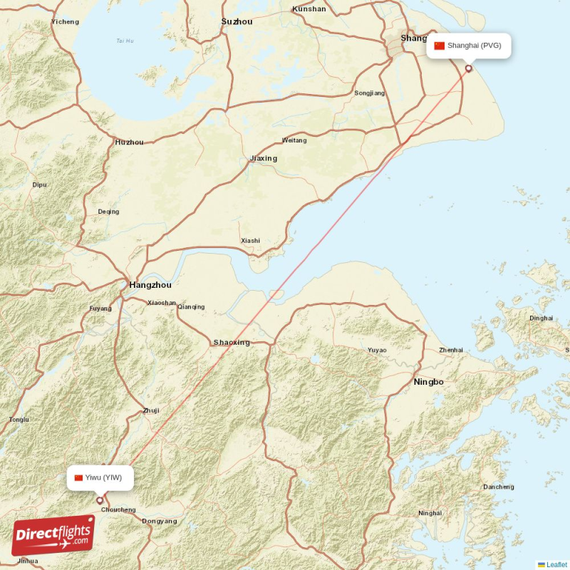 Direct flights from Yiwu to Shanghai (YIW-PVG) - Directflights.com
