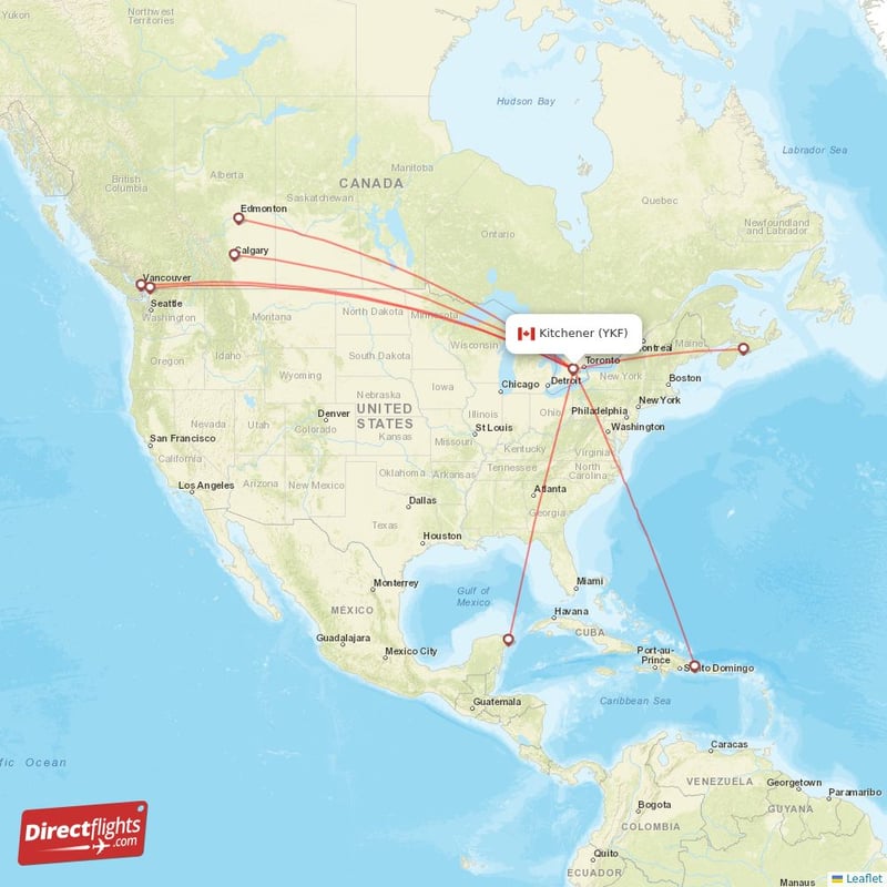 Direct flights from Kitchener - 5 destinations - YKF, Canada - Directflights.com