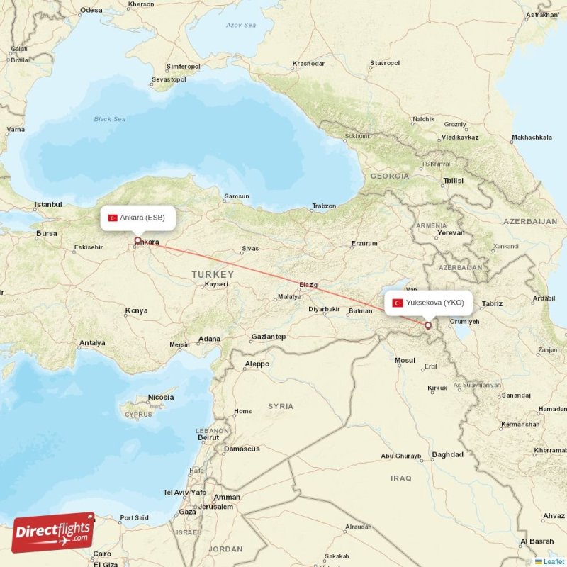 Direct flights from Yuksekova to Ankara, YKO to ESB non-stop ...
