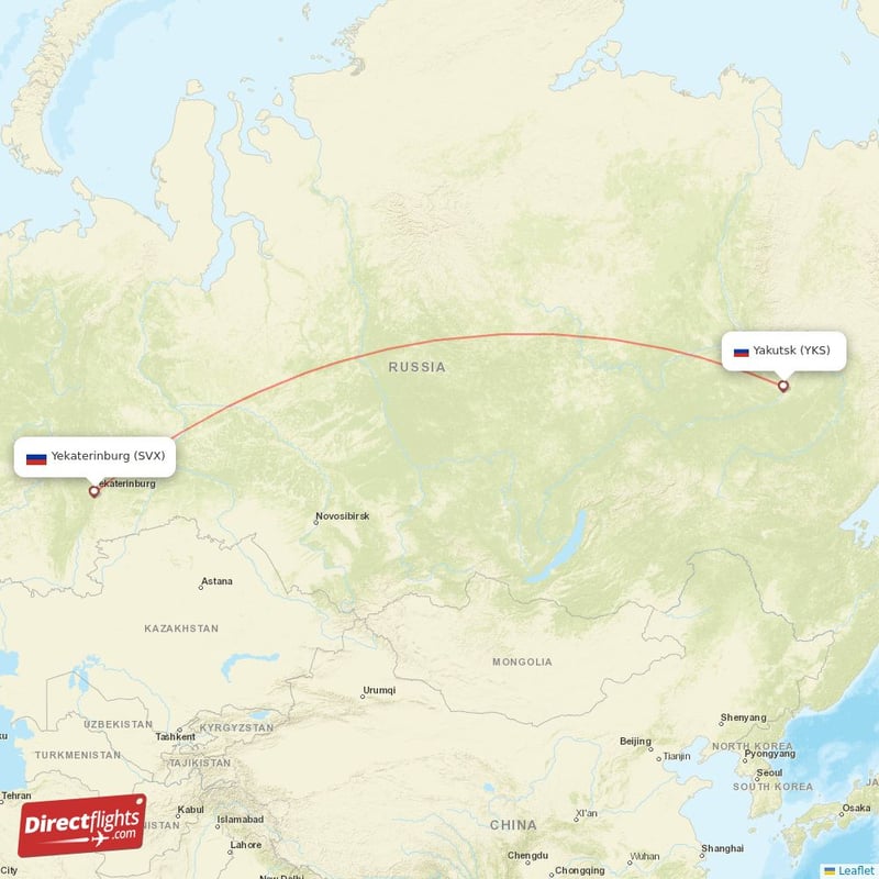 Direct flights from Yakutsk to Yekaterinburg, YKS to SVX non-stop - Directflights.com