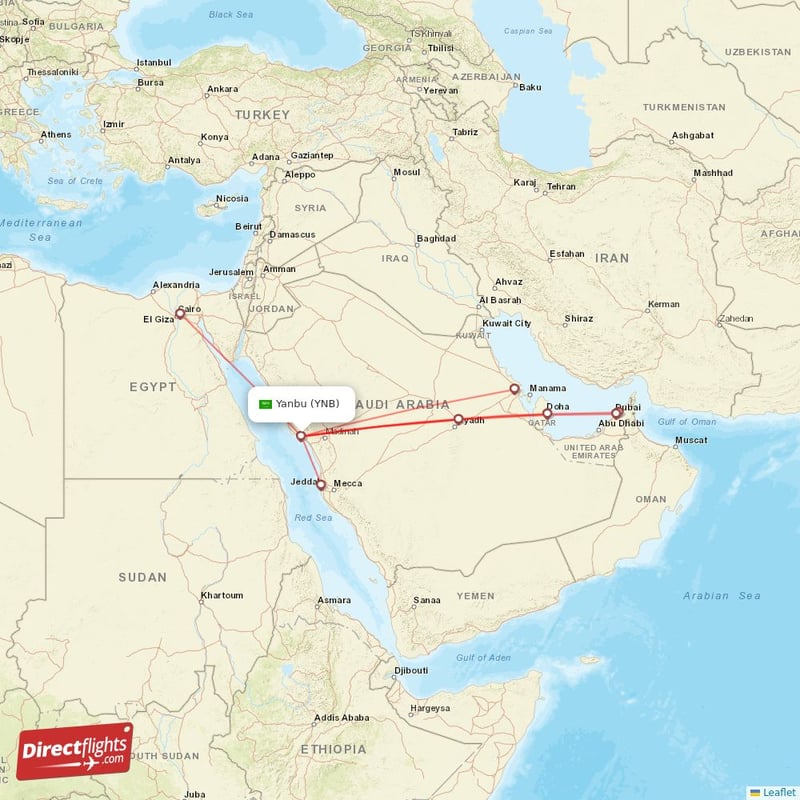 Direct flights from Yanbu - 7 destinations - YNB, Saudi Arabia ...
