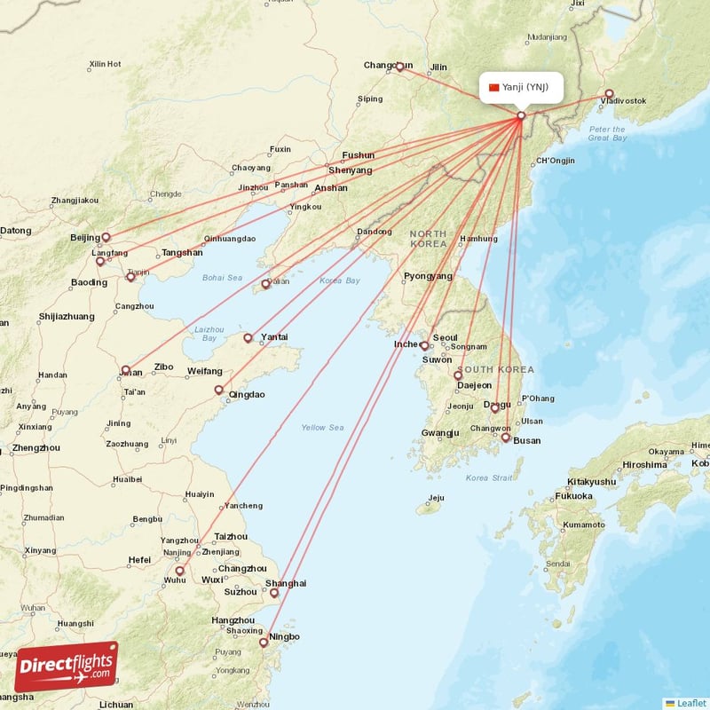Direct flights to Yanji - YNJ, China - Directflights.com