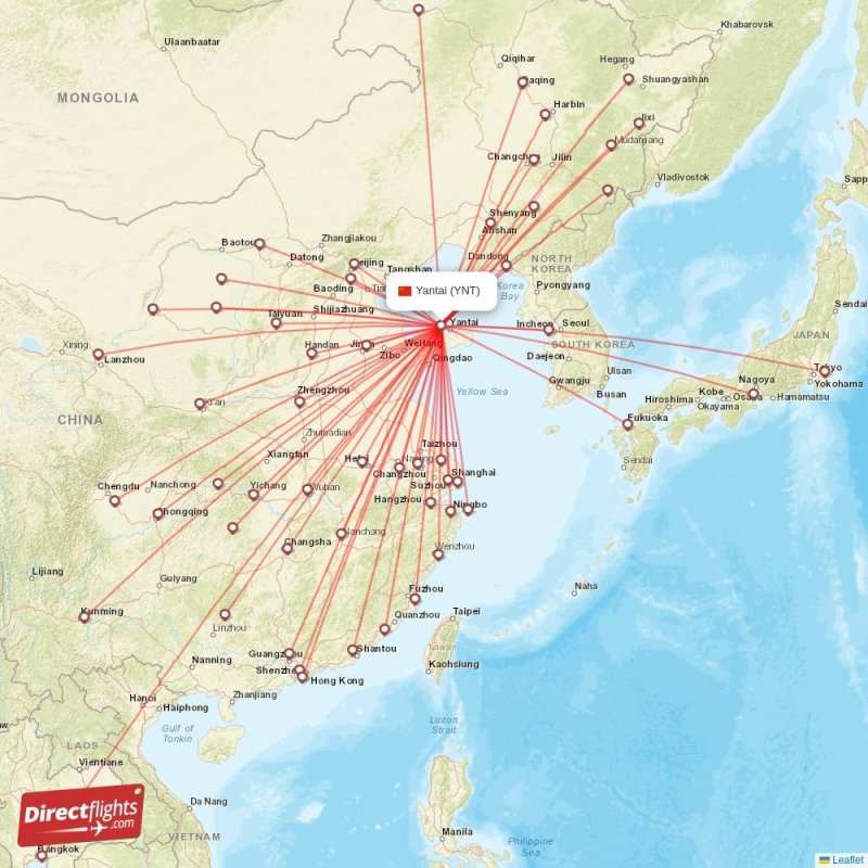 Direct flights from Yantai - 47 destinations - YNT, China ...