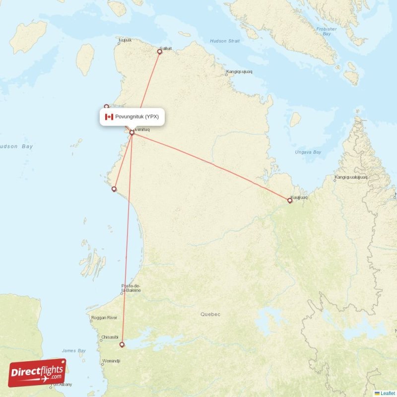 Direct flights to Povungnituk - YPX, Canada - Directflights.com