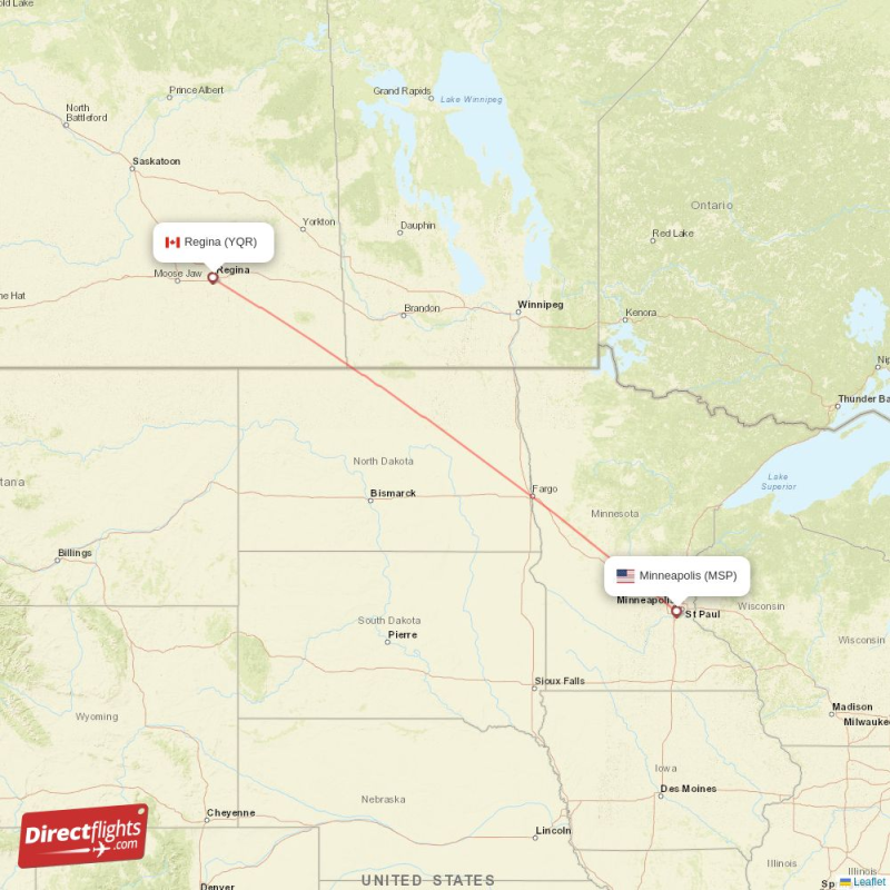 Direct flights from Regina to Minneapolis, YQR to MSP non-stop - Directflights.com