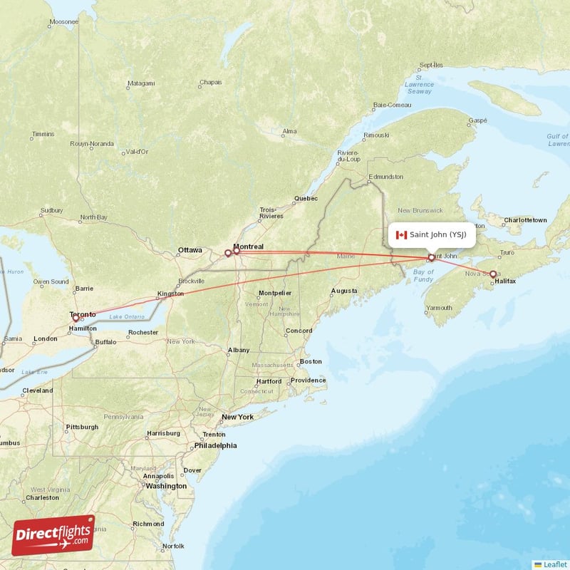 Direct flights from Saint John - 4 destinations - YSJ, Canada ...
