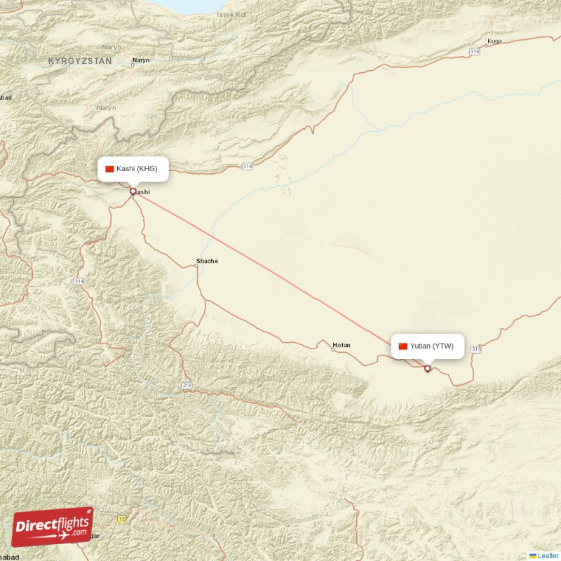 Direct flights from Yutian to Kashi (YTW-KHG) - Directflights.com