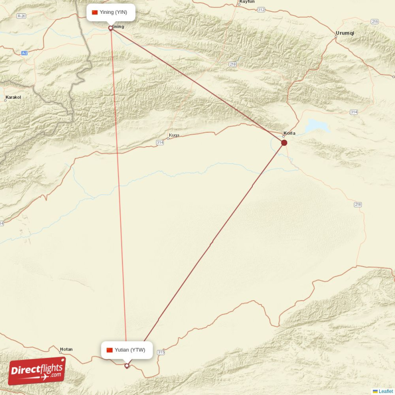 Direct flights from Yutian to Yining, YTW to YIN non-stop ...