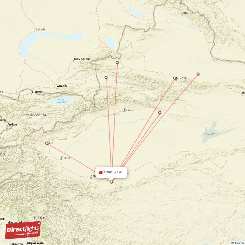 Direct flights from Yutian - 5 destinations - YTW, China ...