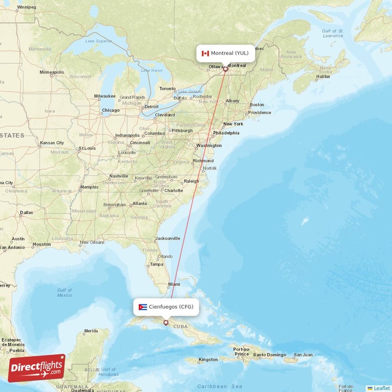 Direct flights from Montreal to Cienfuegos (YUL-CFG) - Directflights.com