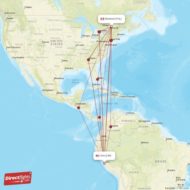 Direct flights from Montreal to Lima (YUL-LIM) - Directflights.com