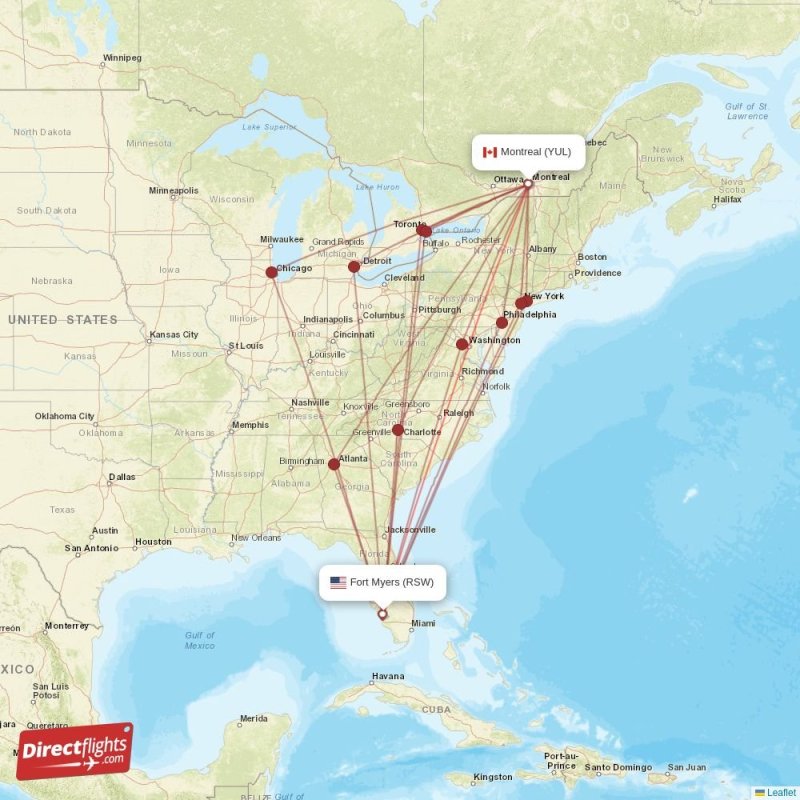 Direct flights from Montreal to Fort Myers (YUL-RSW) - Directflights.com