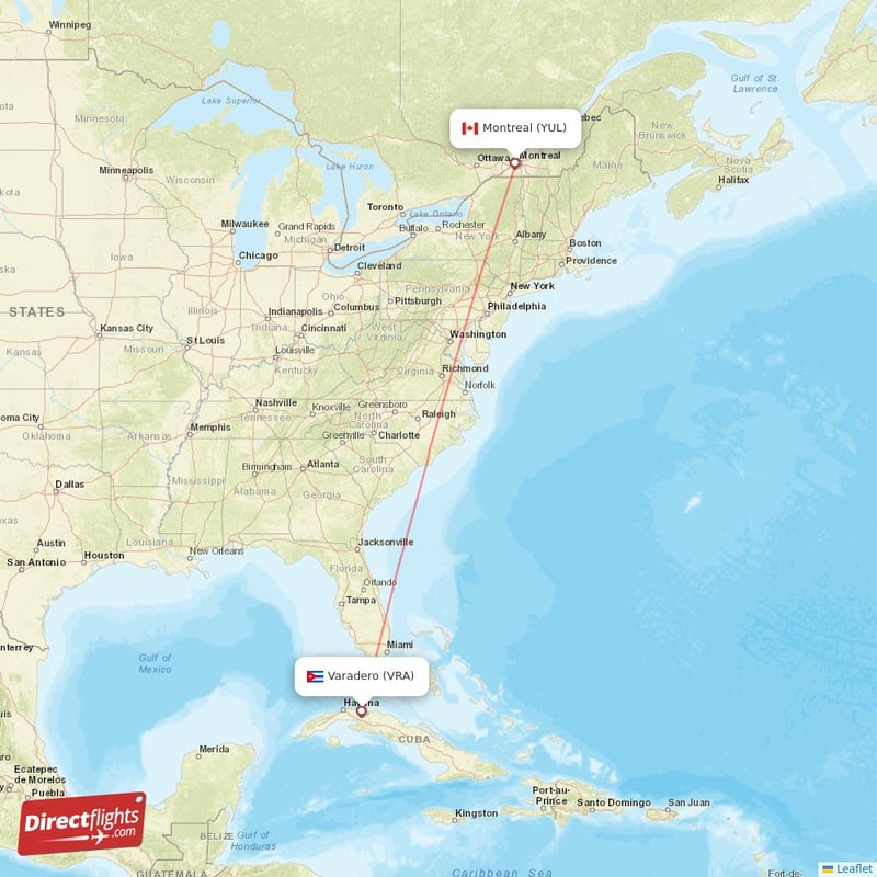 Direct flights from Montreal to Varadero, YUL to VRA non-stop ...
