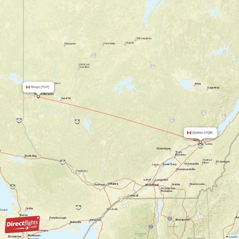 Direct flights from Rouyn to Quebec, YUY to YQB non-stop ...