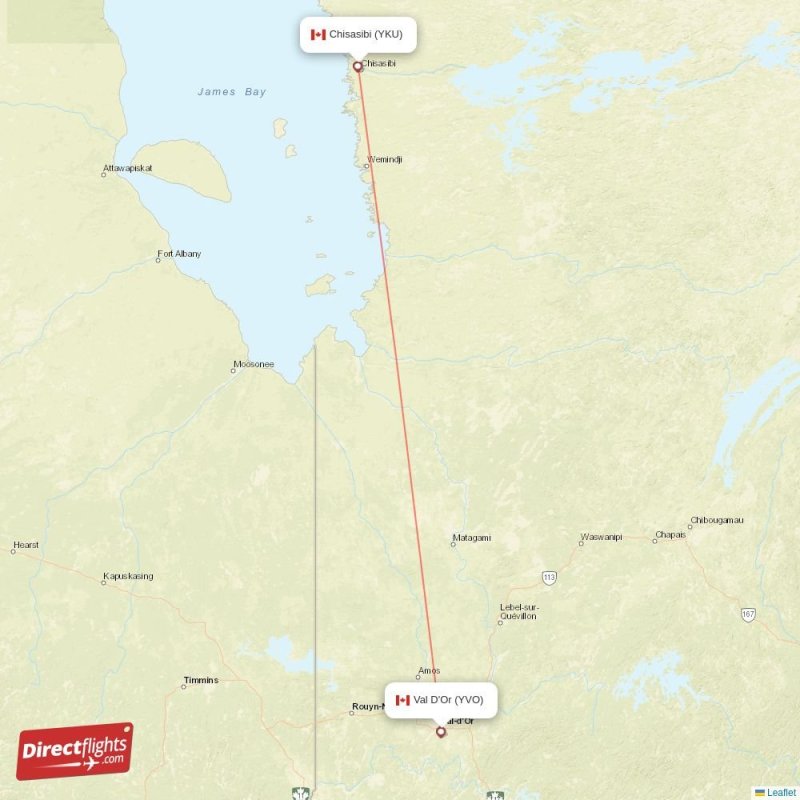 Direct flights from Val D'Or to Chisasibi, YVO to YKU non-stop ...