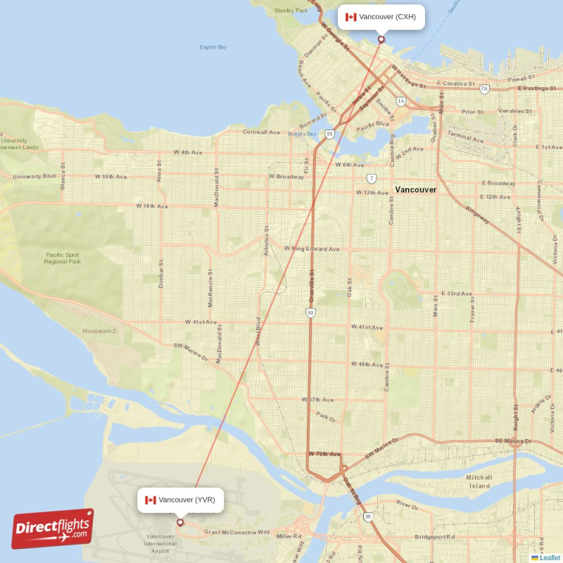 Direct flights from Vancouver to Vancouver, YVR to CXH non-stop ...