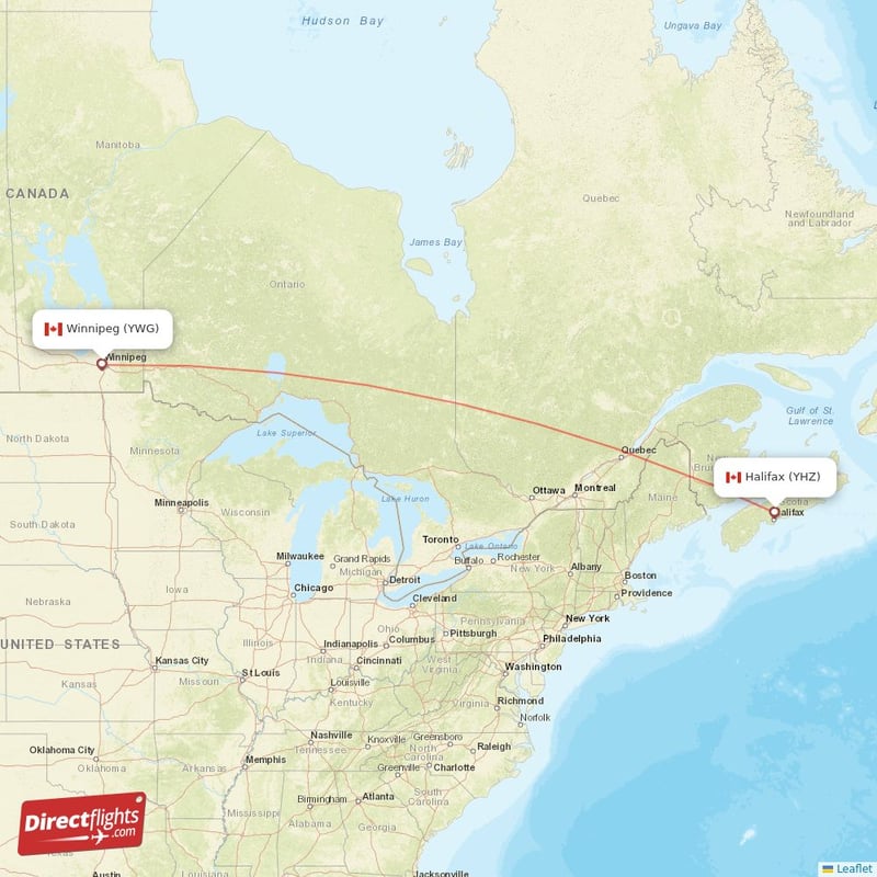 Direct flights from Winnipeg to Halifax, YWG to YHZ non-stop - Directflights.com