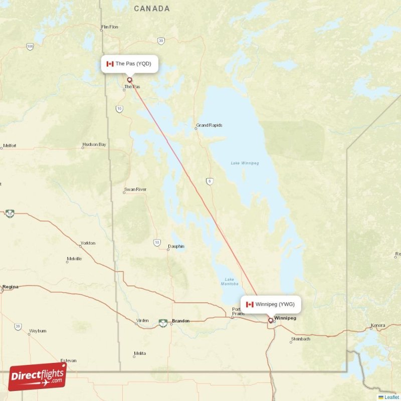 Direct flights from Winnipeg to The Pas (YWG-YQD) - Directflights.com