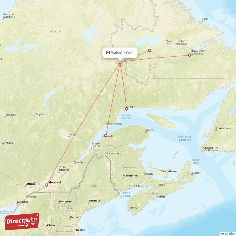 Direct flights from Wabush - 5 destinations - YWK, Canada - Directflights.com