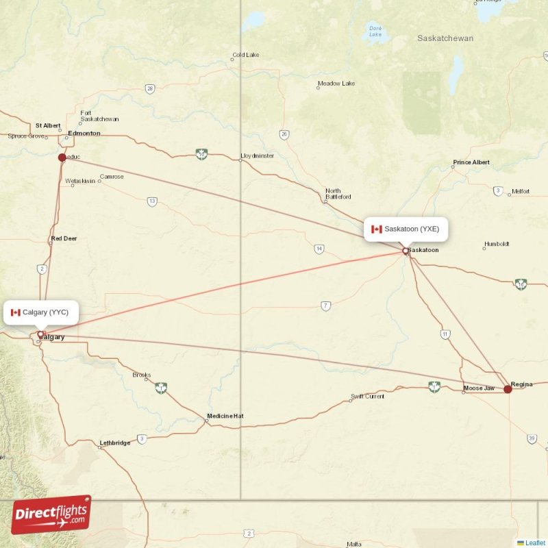 Direct flights from Saskatoon to Calgary, YXE to YYC non-stop ...